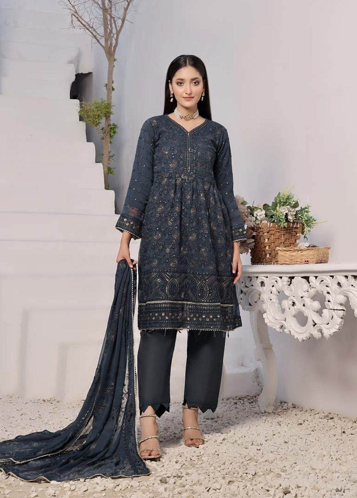 BIN KHALID GUL POSH Formal Chiffon Embroidered Unstitched 3pcs – Jotey
